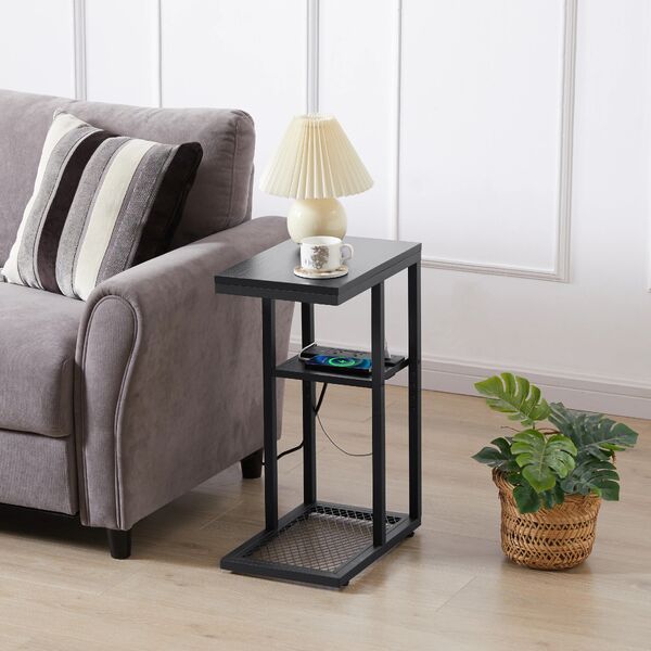 Black E Shaped Sofa Side Table with Power Board| Afterpay | Zippay ...