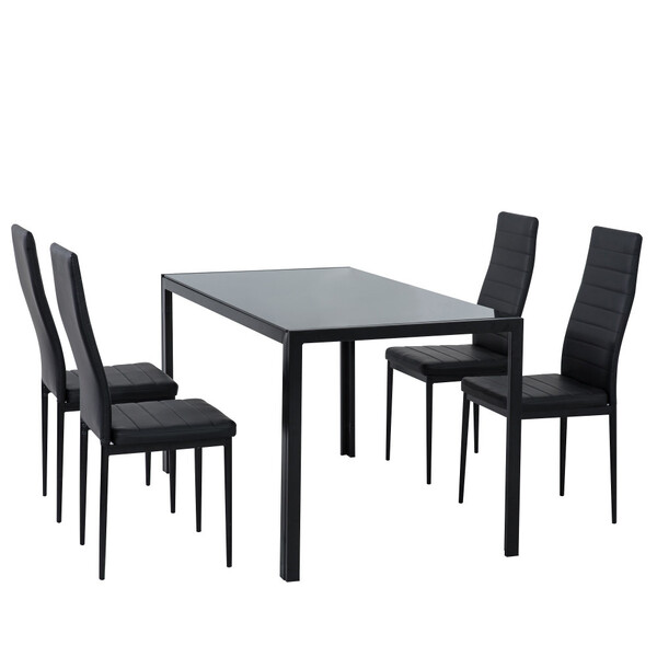 5PC Indoor Dining Table and Chairs Dinner Set Glass Leather Kitchen ...