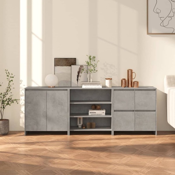 3 Piece Sideboard Concrete Grey Engineered Wood | Afterpay | Zippay ...