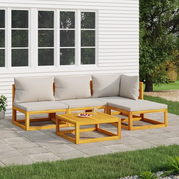 Grey Garden Quintessence: 5-Piece Solid Wood Lounge Set with Light ...