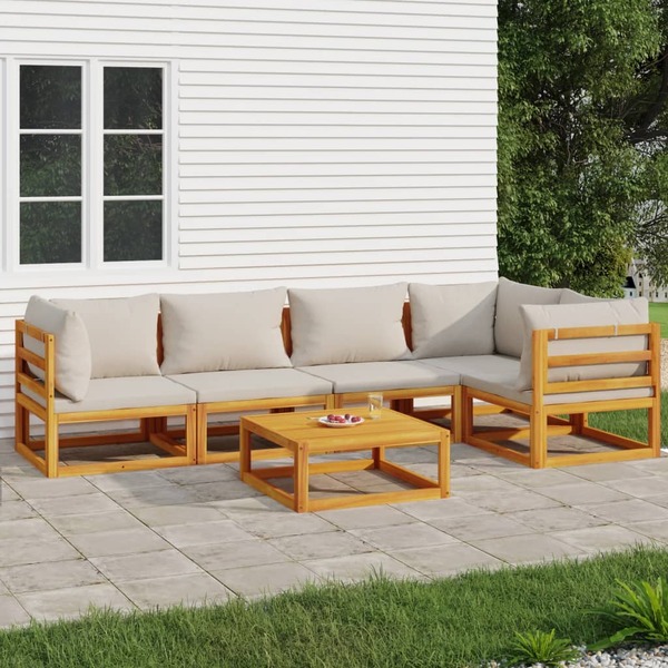 Grey Garden Gala: 6-Piece Solid Wood Lounge Set with Light Cushions ...